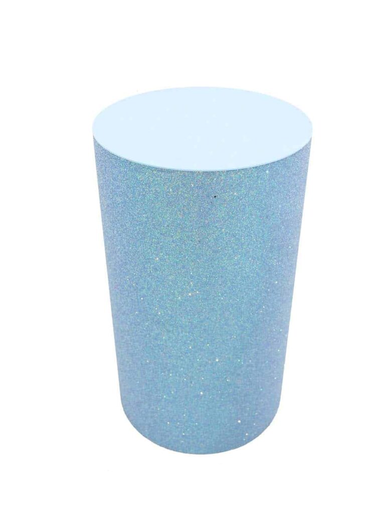 Circular Plinth Pale Blue Glitter 70cm | EPH Creative - Event Prop Hire