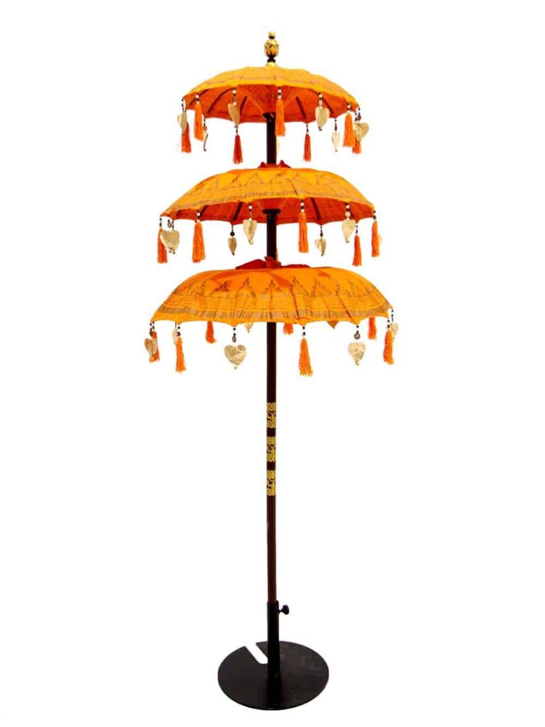 Balinese Triple Parasol - Orange & Gold | EPH Creative - Event Prop Hire