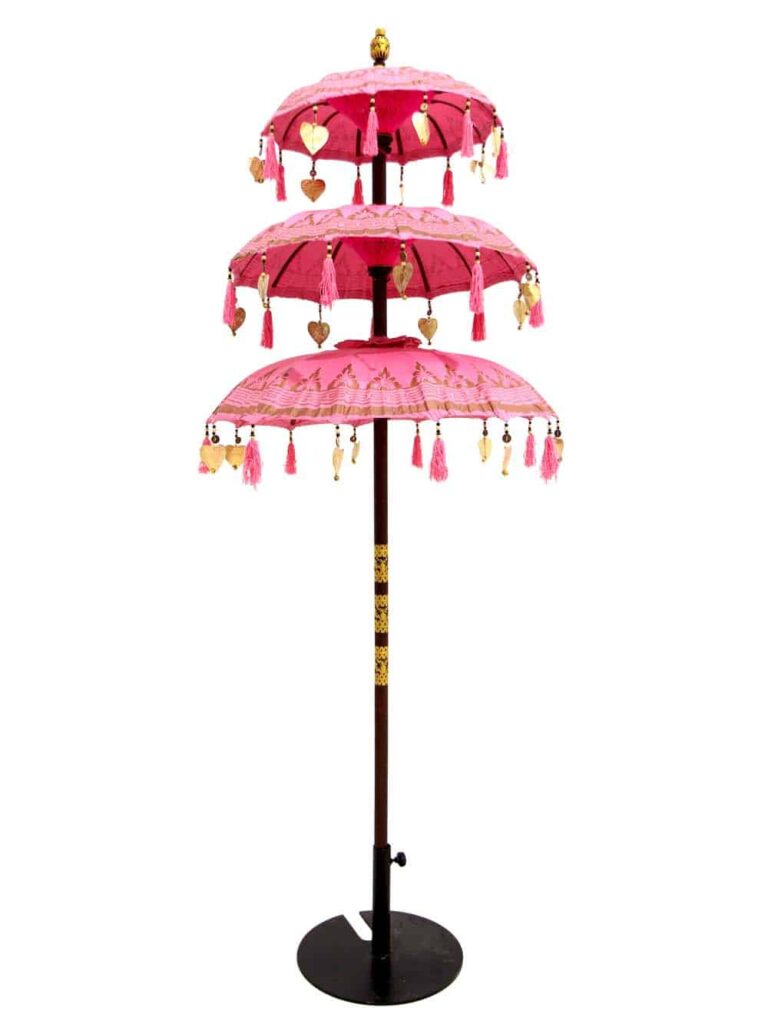 Balinese Triple Parasol - Pink & Gold | EPH Creative - Event Prop Hire